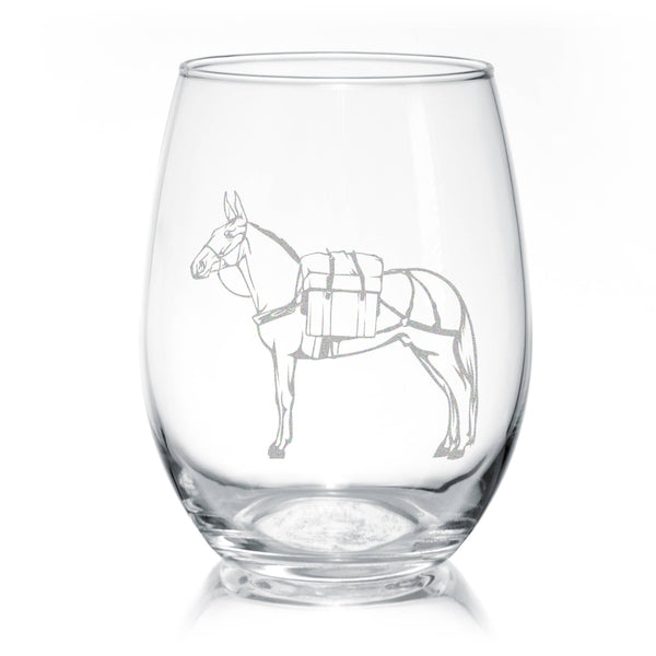 Pack Mule Engraved Stemless Wine Glass Equestrian Dinnerware - Classy ...