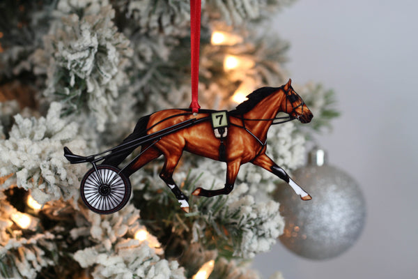 Standardbred Racehorse Ornament - Bay Trotting Harness Racing Horse Or ...