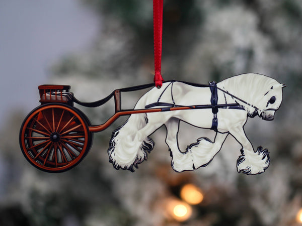 White / Light Gray Gypsy Cob Carriage Ornament - Handcrafted Driving H ...
