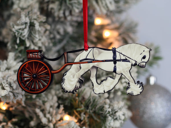White / Light Gray Gypsy Cob Carriage Ornament - Handcrafted Driving H ...
