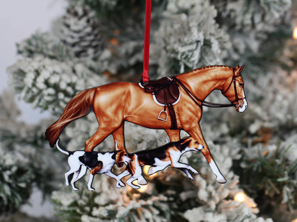 Chestnut Fox Hunter Horse and Hounds Field Hunter Ornament - Classy Equine