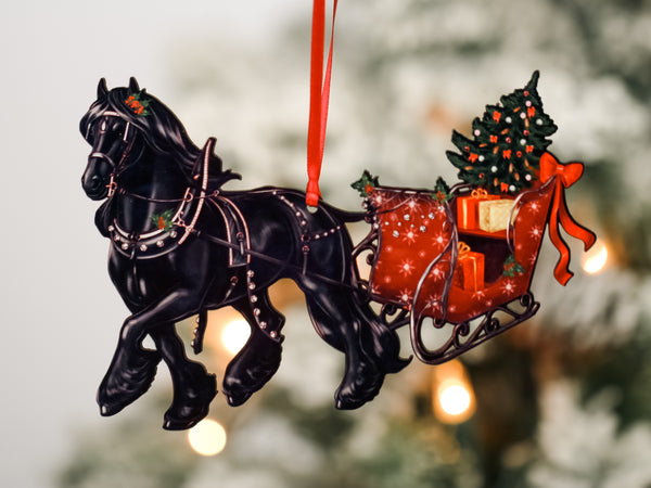 Friesian Horse Christmas Ornament - Friesian Horse Sleigh - Classy Equine