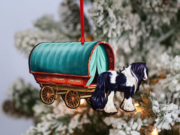 Handcrafted Gypsy Cob Horse Wagon Christmas Ornaments - Traditional Bl ...